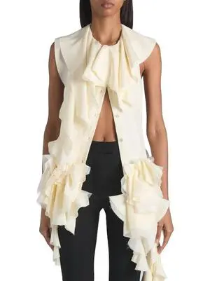Alexander McQueen Ruffle Silk Halter Top - Ivory