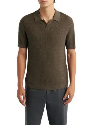 Emporio Armani Johnny Collar Ribbed Wool Polo Sweater - Green