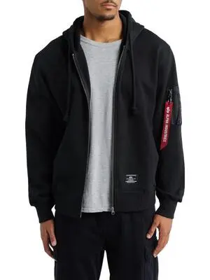 Alpha Industries Utility Pocket Cotton Fleece Zip Hoodie - Black