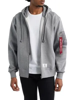 Alpha Industries Utility Pocket Cotton Fleece Zip Hoodie - Medium Charcoal Heather