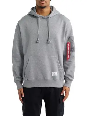 Alpha Industries Utility Pocket Cotton Fleece Hoodie - Medium Charcoal Heather