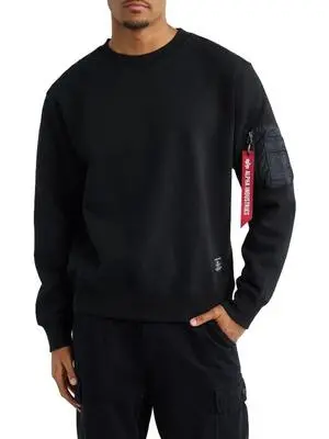 Alpha Industries Utility Pocket Cotton Fleece Crewneck Sweatshirt - Black