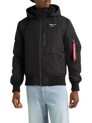 Alpha Industries Hooded Rib Flight Jacket - Black