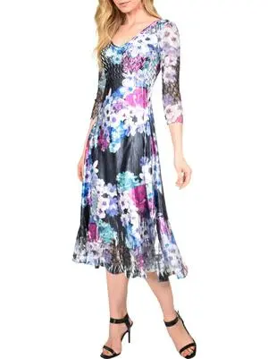 Komarov Floral Charmeuse & Chiffon Midi Dress - Lavender Vise