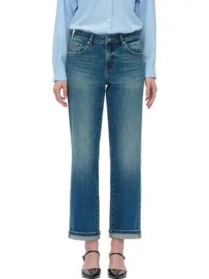 BAYEAS Mid-rise Straight Leg Jeans - Retro Medium Blue