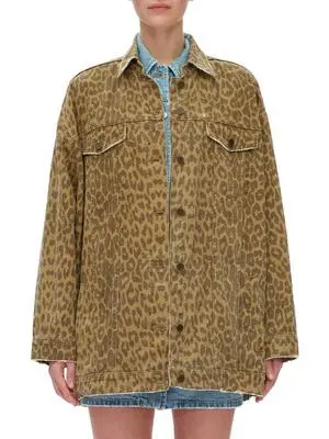 BAYEAS Relaxed Fit Print Denim Shirt Jacket - Leopard