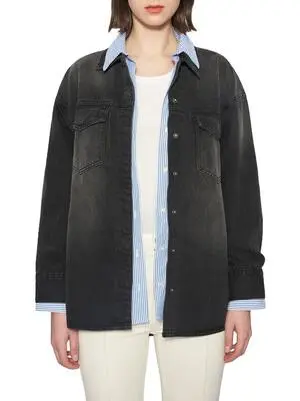 BAYEAS Oversized Denim Shirt Jacket - Black