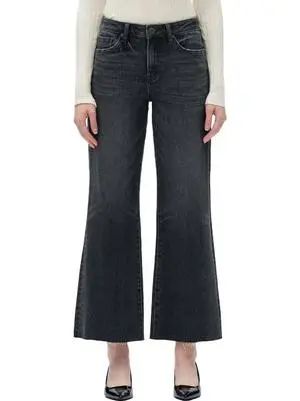 BAYEAS Raw Hem Mid Rise Wide Leg Jeans - Dark Grey
