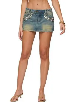 EDIKTED Denim Skort With Button Detailing - Blue-washed
