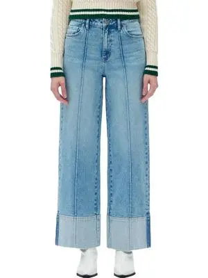 BAYEAS Cuffed Seamed High-waist Wide-leg Jeans - Light Blue