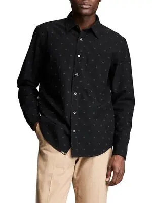 Billy Reid Standard Fit Geometric Dobby Button-up Shirt - Black/jungle Green