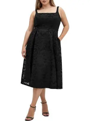 City Chic Jacklynn Floral Jacquard Dress - Black