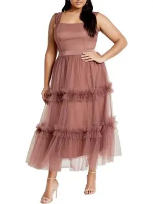 City Chic Tulle Ruffle Dress - Vintage Rose