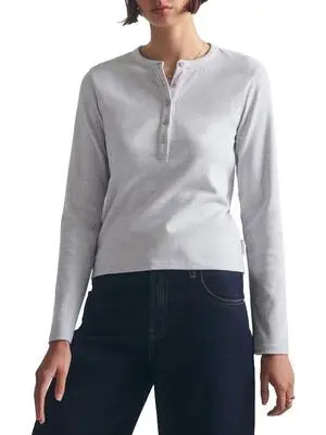 Brooklyn Industries Long Sleeve Stretch Cotton Crop Henley - Light Grey Melange