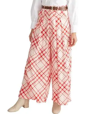 Universal Standard Wide-leg Cupro Pants - Red Check Print