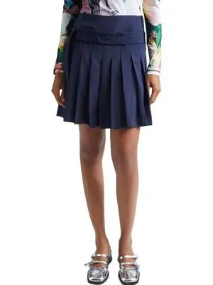 Stine Goya Pinstripe Pleated Skirt With Belt - Dark Blue