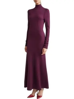 Carolina Herrera Long Sleeve Mock Neck Sweater Dress - Eggplant
