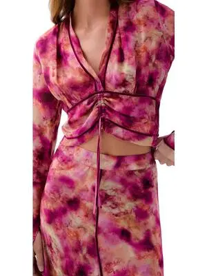 SCALPERS Tie Dye Velvet Trim Blouse - Multi-pink