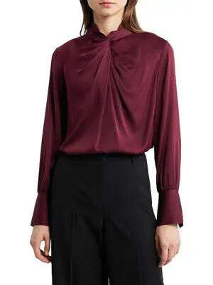 Elie Tahari Lola Stretch Silk Twist Front Top - Noir Berry Red