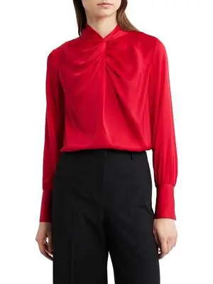 Elie Tahari Lola Stretch Silk Twist Front Top - Red Love