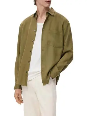 Mango Relaxed Fit Button-up Shirt - Olive Green