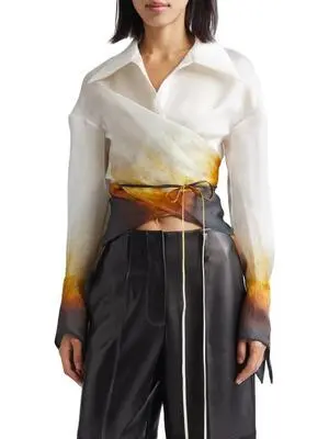 GRACE LING Convertible Silk Organza Wrap Shirt - Ivory Rust