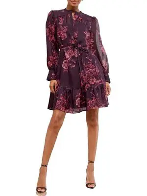 LIPSY Floral Print Long Sleeve Minidress - Pink Multi