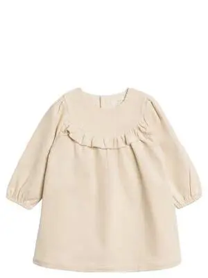 KENDI Dafina Corduroy Yoke Ruffle Dress - Cream
