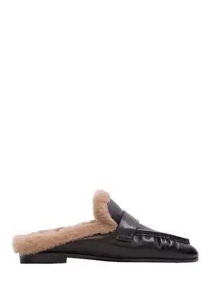 BLACK SUEDE STUDIO Theo Backless Loafer - Black Leather