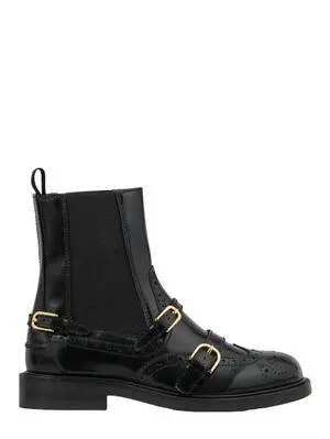 Sandro Shiny Leather Buckled Chelsea Boots - Black