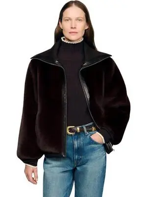 SANDRO Short Faux Fur Coat