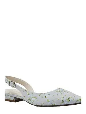 LANDS' END Leather Slingback Low Heels - Pale Gray Floral