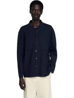 Sandro Knitted Shirt Jacket - Navy Blue