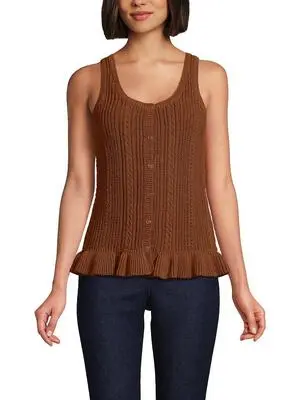 LANDS' END Cotton Boucle Ruffle Hem Sleeveless Sweater
