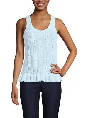 LANDS' END Cotton Boucle Ruffle Hem Sleeveless Sweater - Soft Ice Blue