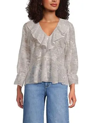 LANDS' END Ruffle Chiffon V-neck Blouse - Ivory