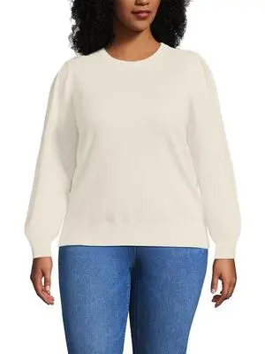 LANDS' END Cashmere Puff Sleeve Crew Neck Sweater