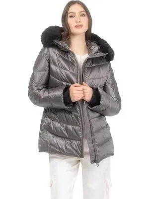 Gorski Après-ski Mid Puffer Jacket With Detachable Shearling Trim - Greige/black