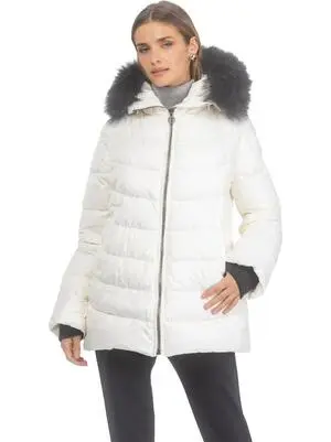 Gorski Après-ski Mid Puffer Jacket With Detachable Shearling Trim - Ivory/black