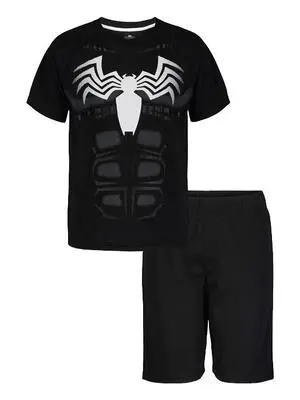 MARVEL Printed T-shirt & Mesh Shorts Set - Venom Black Black
