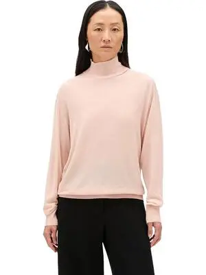 Another Tomorrow Featherweight Turtleneck - Lotus Pink