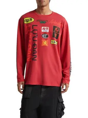 LU'U DAN Motocross Oversize Long Sleeve Graphic T-shirt - Motocross/blood Red