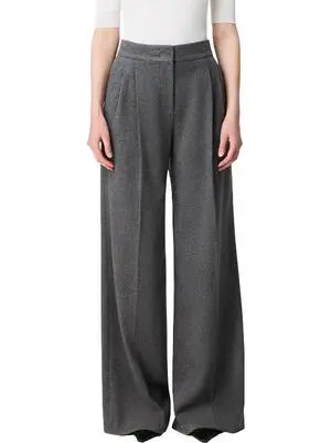 Another Tomorrow Pleated Wide-leg Trousers - Medium Melange Grey