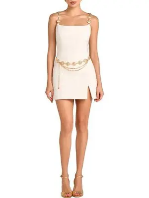 NADINE MERABI Chain Belt Tweed Mini Dress - White