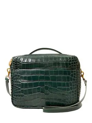 Clare V. Mirabel Croc Embossed Leather Crossbody Bag - Deep Pine
