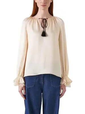 LK BENNETT Willa Long Sleeve Woven Shirt - Ivory