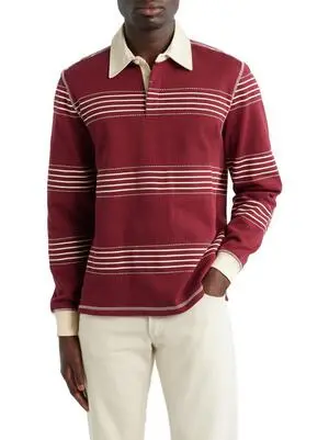 PERCIVAL Editor Stripe Cotton Rugby Polo - Burgundy