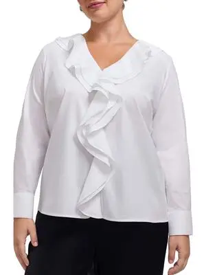 Foxcroft Shantel Ruffle Long Sleeve Top - White
