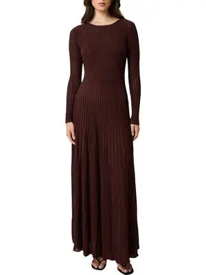 Solid & Striped The Sloane Long Sleeve Pointelle Rib Maxi Sweater Dress - Raisin Brown