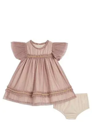 PIPPA & JULIE Remy Metallic Mesh Party Dress With Bloomers - Mauve